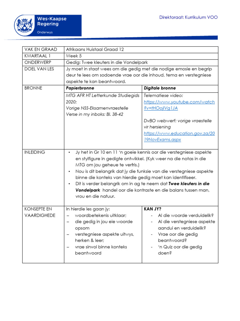 Afrikaans HT Graad 12 Kwartaal 1 Week 5_2021 | PDF Afrikaans HT Graad 12 Kwartaal 1 Week 5_2021 | PDF