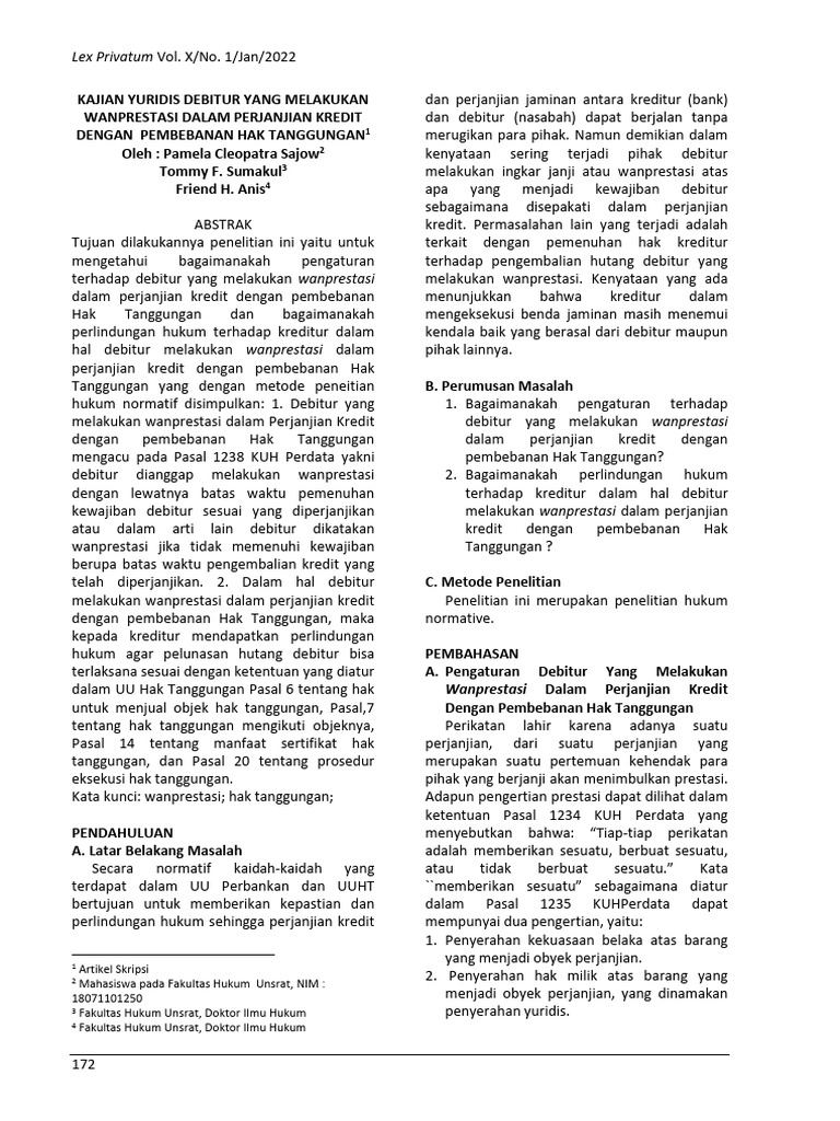 Wanprestasi Debitur dalam Kredit | PDF