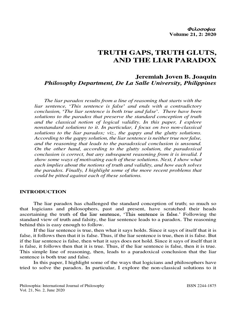 Joaquin - TruthGaps and Liar Paradox | PDF | Argument | Logical Consequence