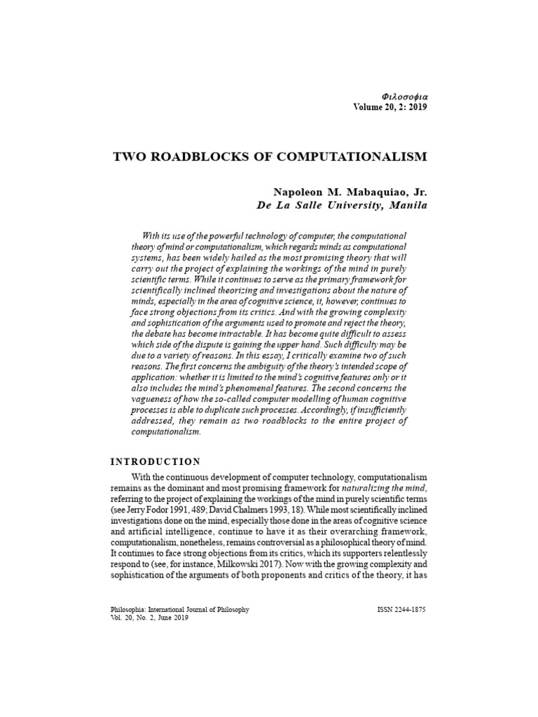 Mabaquiao Computationalism | PDF | Mind | Thought