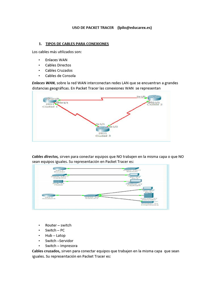 USO DE PACKET TRACER (original) | PDF | Enrutador (Computación) | Red de computadoras