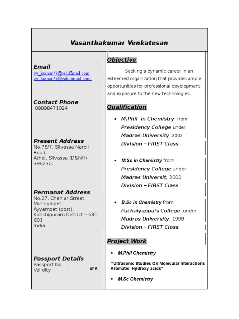 Vasanth Resume | PDF | Perfume | Chemistry
