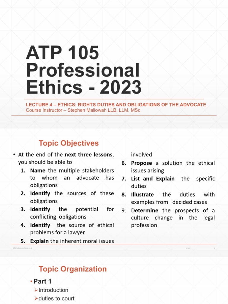ATP 105 Professional Ethics - 2023 Lecture 4 - Rights Duties and ...