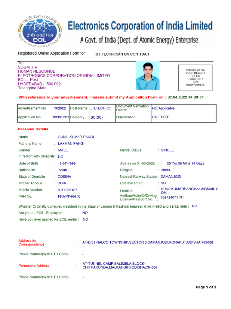 ECIL Application form | PDF