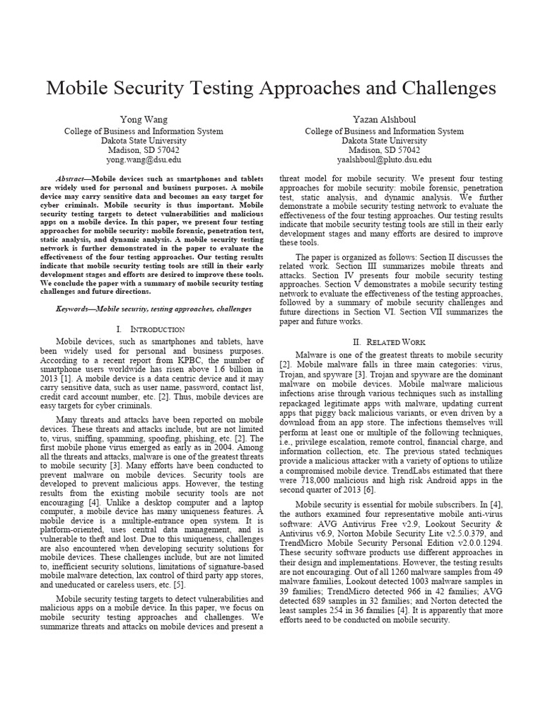 Mobile Device Tetsing Paper | PDF | Malware | Security