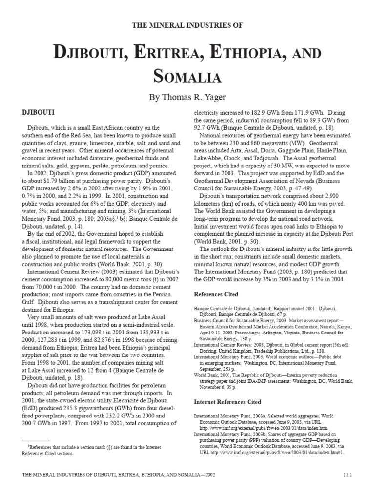 ETH, DJI, ERI, & SOM (East Africa Mineral 2002 | PDF | Somalia | Mining