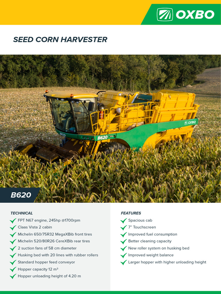Oxbo B620 Seed Corn Harvester Features | PDF | Technology & Engineering