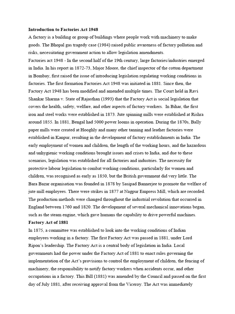 Introduction to Factories Act 1948 | PDF | Occupational Safety And ...