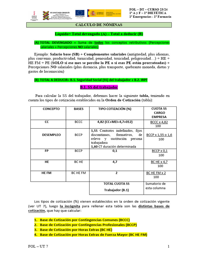 Cálculo de Nóminas PDF | PDF | Salario | Compensación laboral