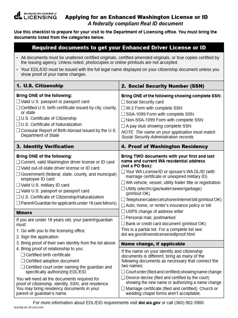 Required Documents To Get Your Enhanced Driver License or ID | PDF | Identity Document | Social ...
