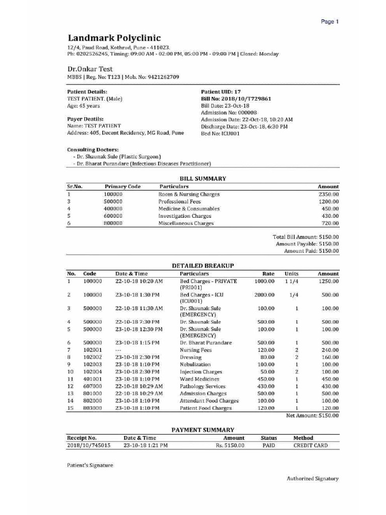 Sample Hospital Software Bill MyOPD Beds | PDF | Social Programs | Medicine