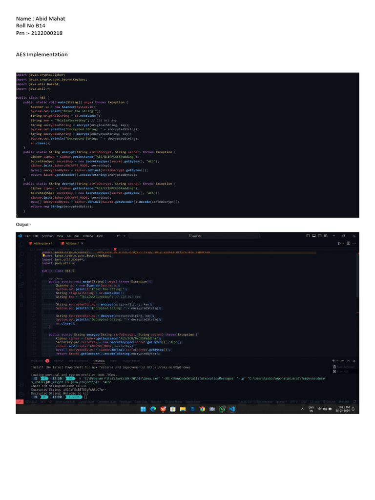 AES Encryption and Decryption Example | PDF | Computers | Teaching Methods & Materials