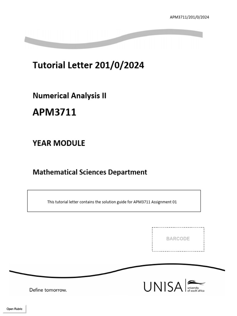 APM3711 - 2024 - ASS - 1 - Solution Guide | PDF | Mathematics Of Computing | Equations