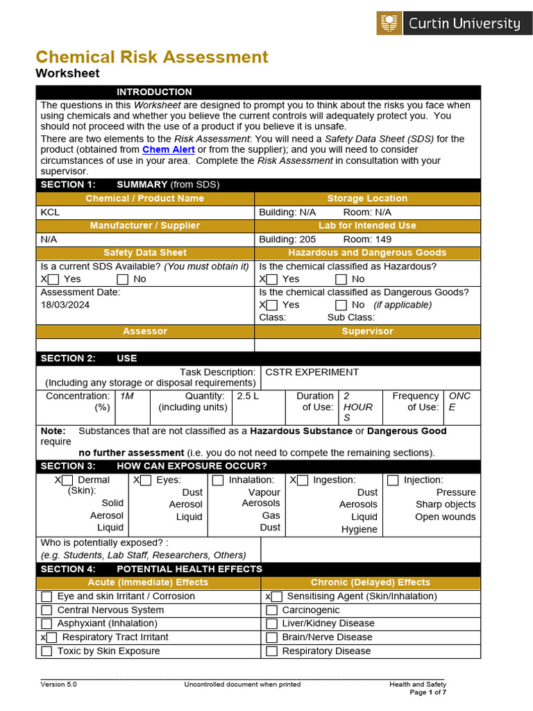 Chemical Risk Assessment Template | PDF | Risk | Toxicity