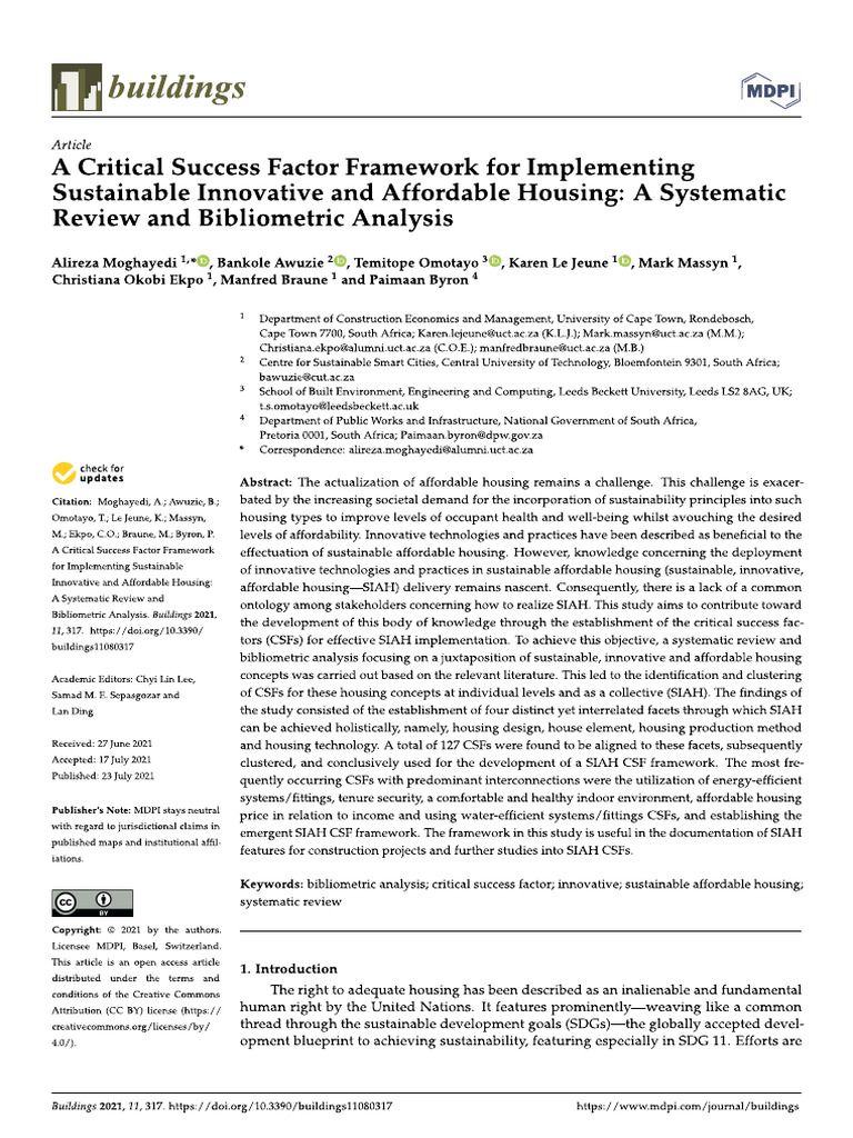 A Critical Success Factor Framework For Implementing Sustainable Innovative and Affordable ...