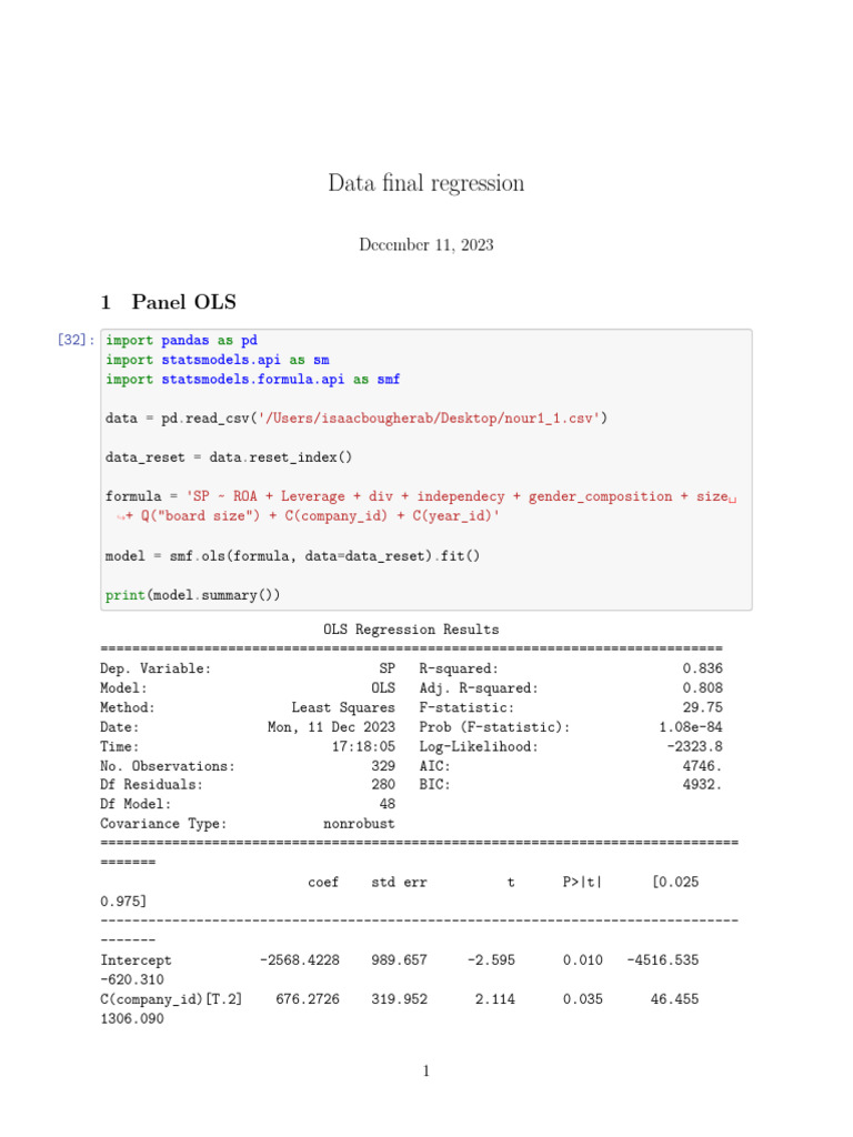 Data Final Regression | PDF | Ordinary Least Squares | Regression Analysis
