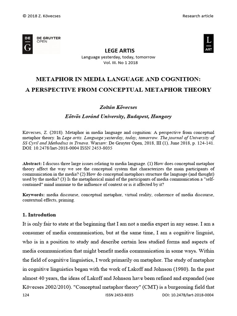 Lege Artis: Zoltán Kövecses Eötvös Loránd University, Budapest, Hungary | PDF | Metaphor | Discourse