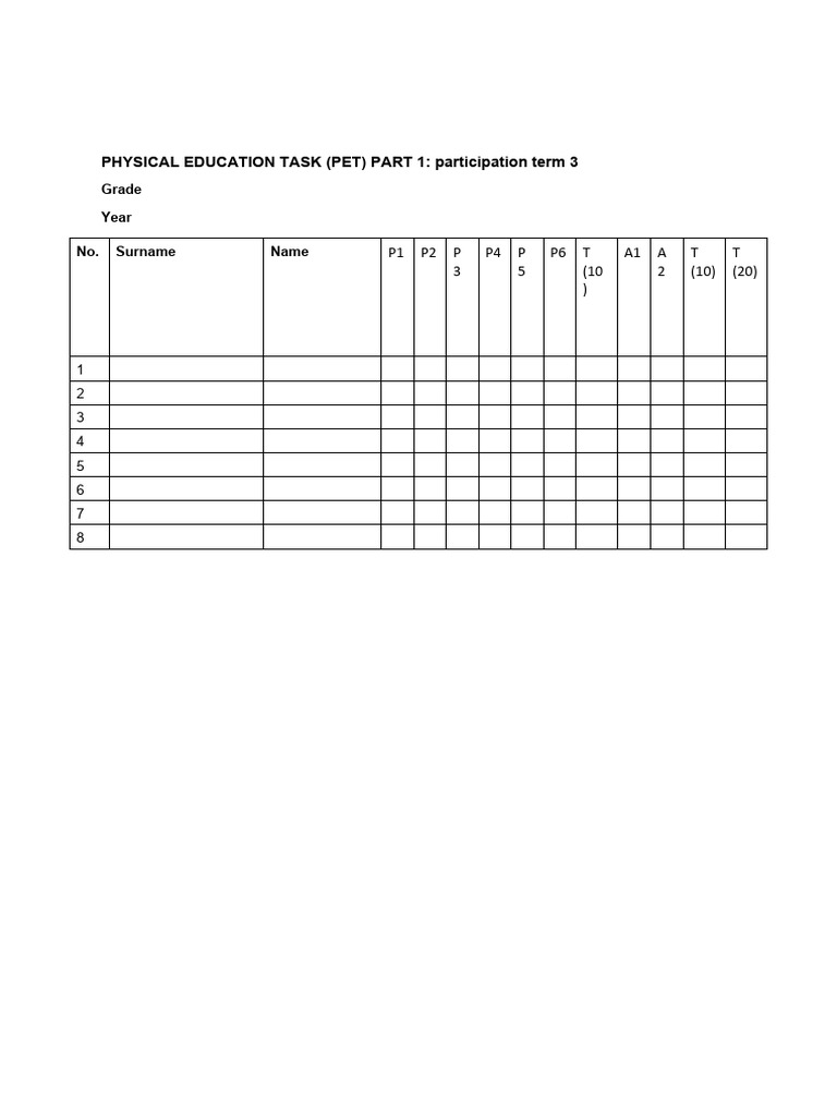 Grade 6 Term 3 PE Assessment Task | PDF