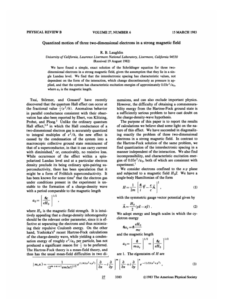 Laughlin 1983 | PDF | Electron | Physics