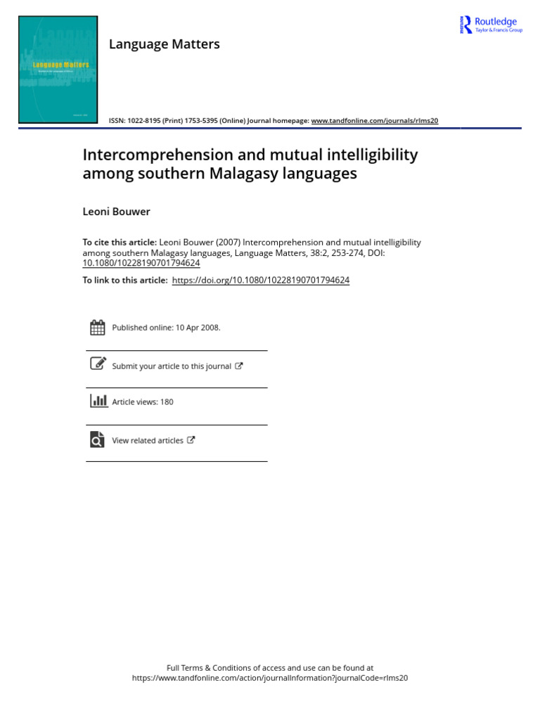 Southern Malagasy Language Intelligibility | PDF | Dialect | Madagascar