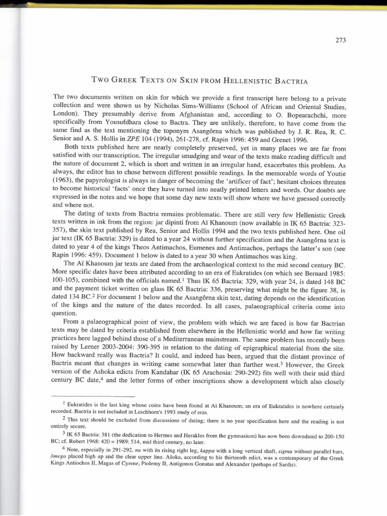 Two Greek Texts On Skin From Hellenistic Bactria | PDF