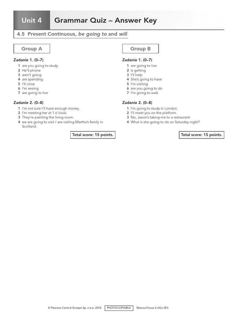 Unit 4 Grammar Quiz Answer Key | PDF