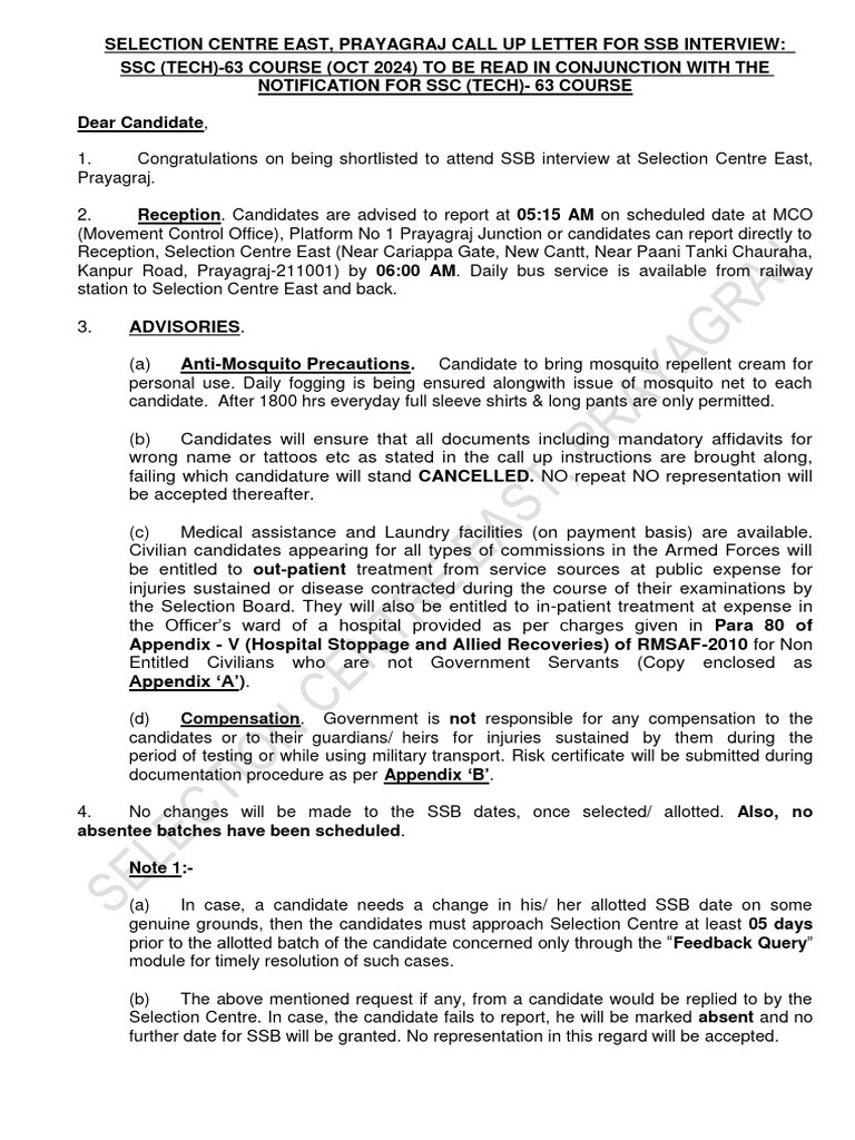 CALL_UP_LETTER_SCE_PRAYAGRAJ_FOR_SSC_TECH_63_OCT_2024_COURSE | PDF | Computer Science | Computing