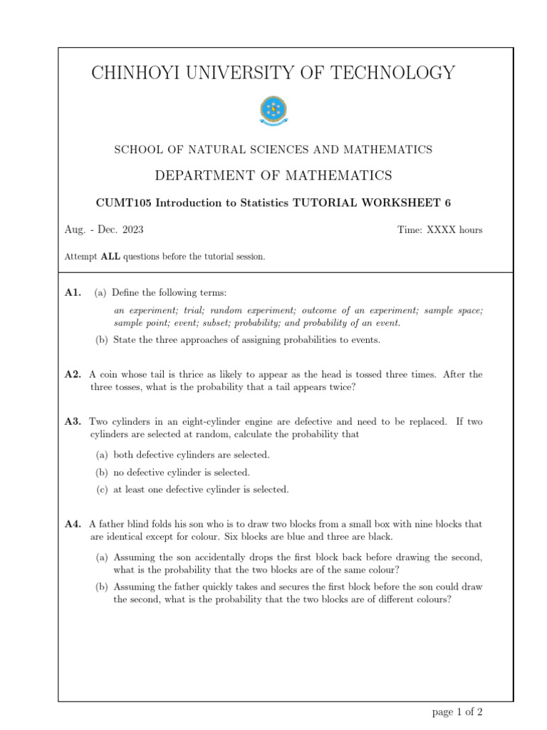Tutorial Worksheet Basic Probability Concepts BUSINESS CLASS | PDF | Probability | Probability ...