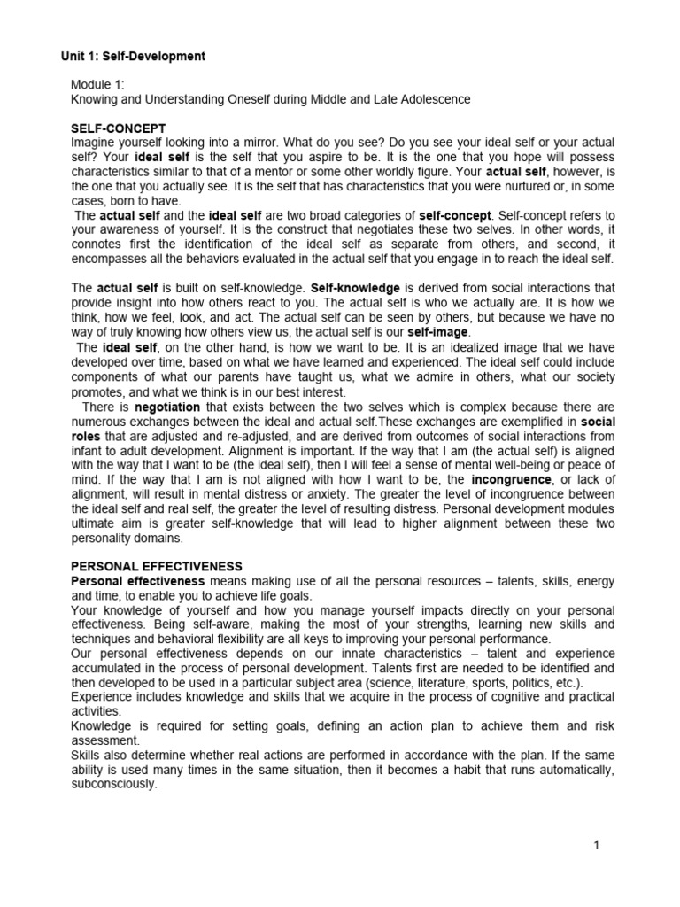 Module 1 Knowing and understanding oneself | PDF | Self Concept | Disciplines