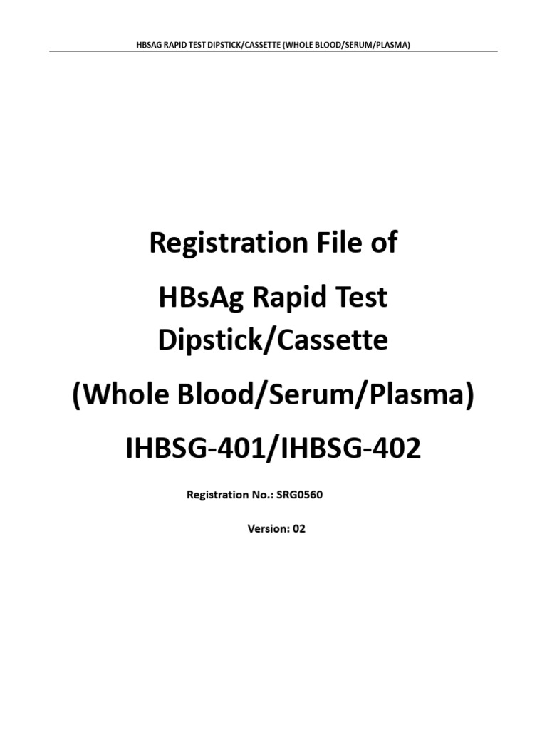 Registration File of Hbsag Rapid Test Dipstick/Cassette (Whole Blood ...