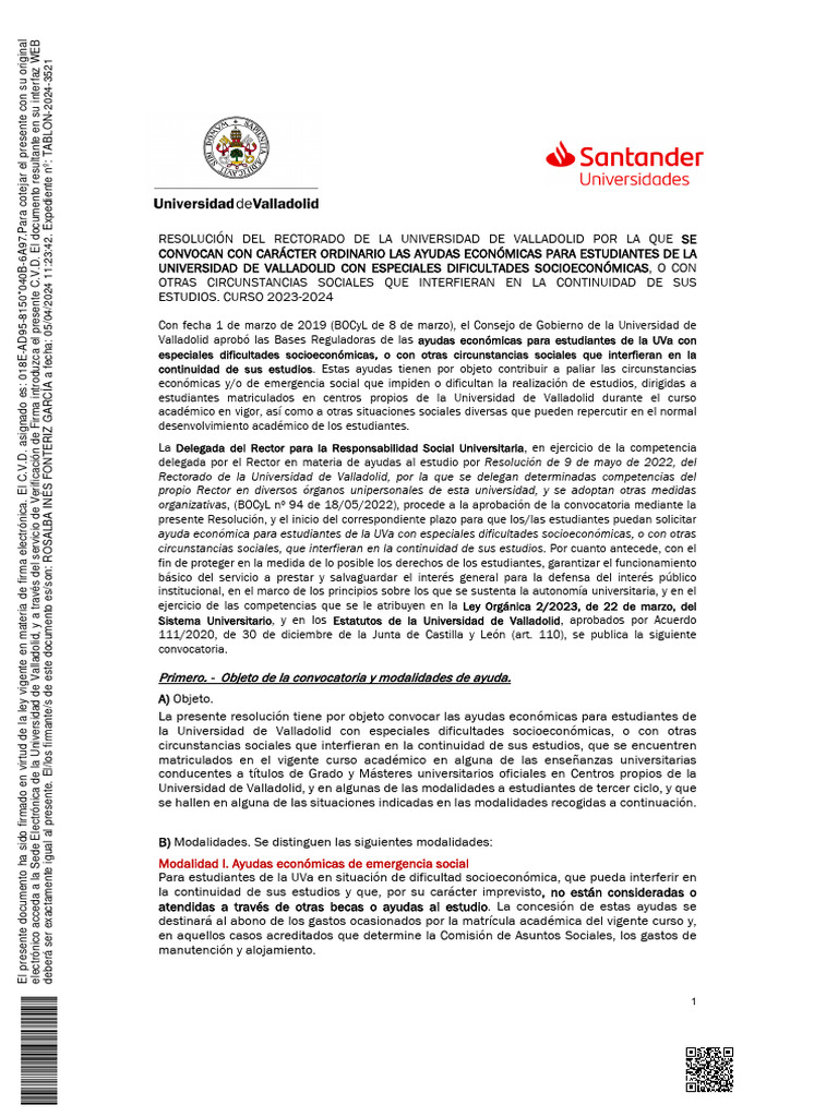 Resolución Del Rectorado de La Universidad de Valladolid | PDF | Licenciatura | Universidad
