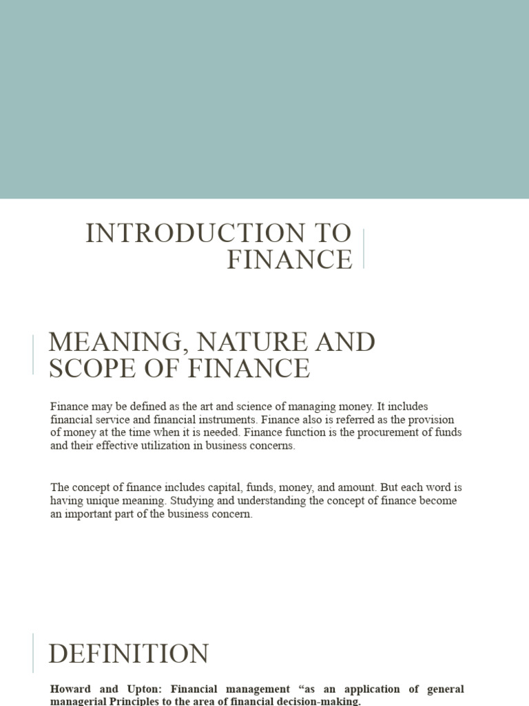 Introduction To Finance | PDF | Business | Economics
