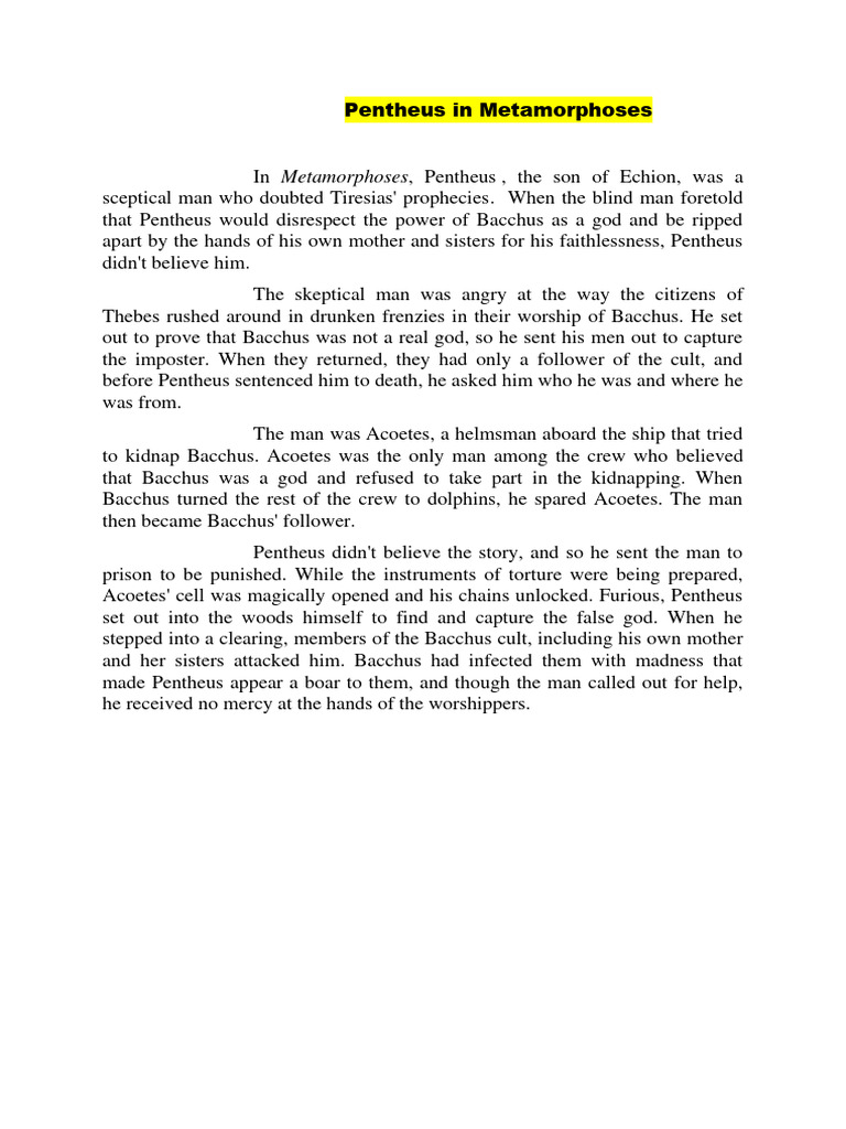 Pentheus in Metamorphoses | PDF | Social Science | Philosophy