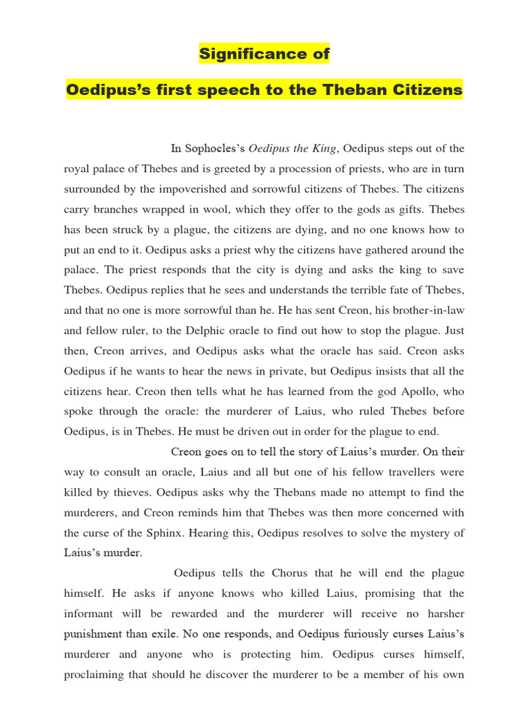 Oedipus 1st Speech | Download Free PDF | Oedipus | Boeotian Mythology