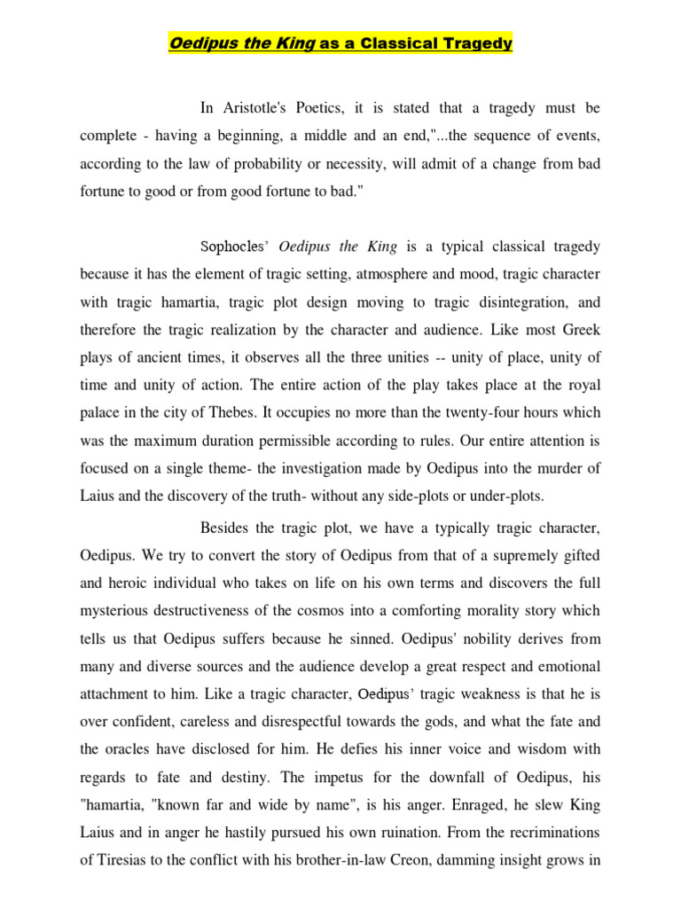 Oedipus Rex As A Classical Tragedy | PDF | Tragedy