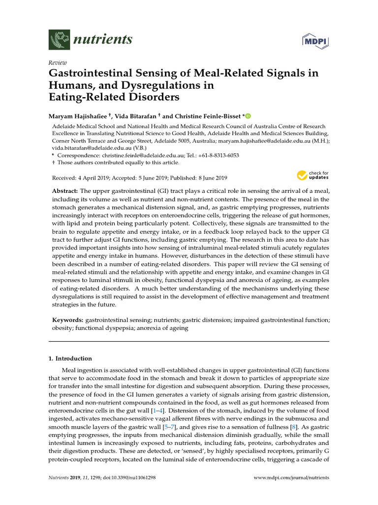 Gastrointestinal Sensing of Meal-Related Signals in Humans, and ...