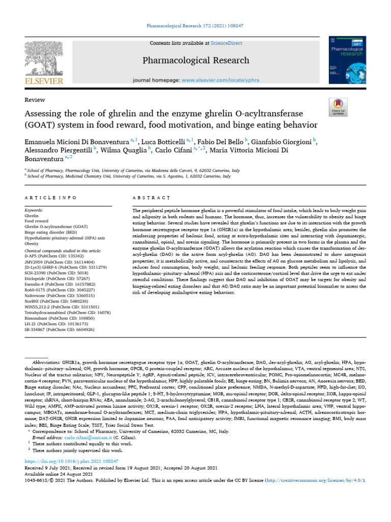 Assessing The Role of Ghrelin and The Enzyme Ghrelin O-Acyltransferase ...