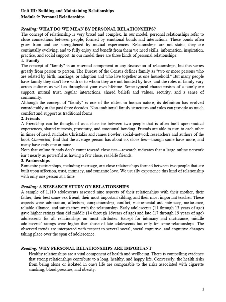 Module 9 Personal Relationships | PDF | Adolescence | Domestic Violence