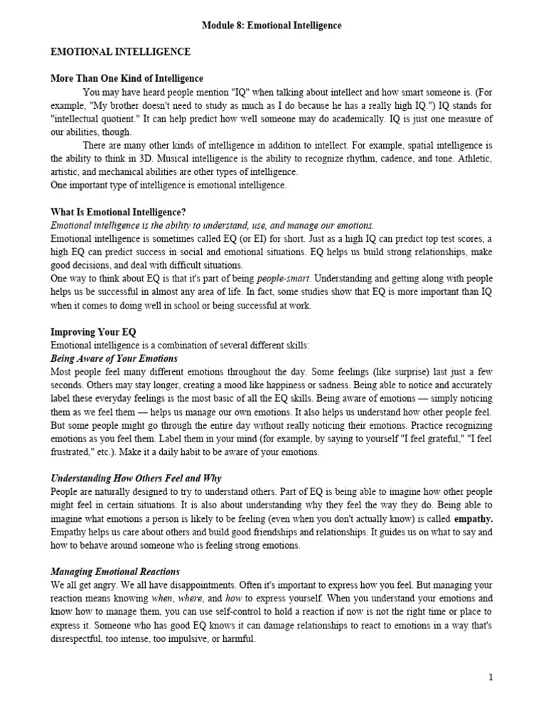 Module 8 Emotional Intelligence | PDF | Emotional Intelligence | Intelligence