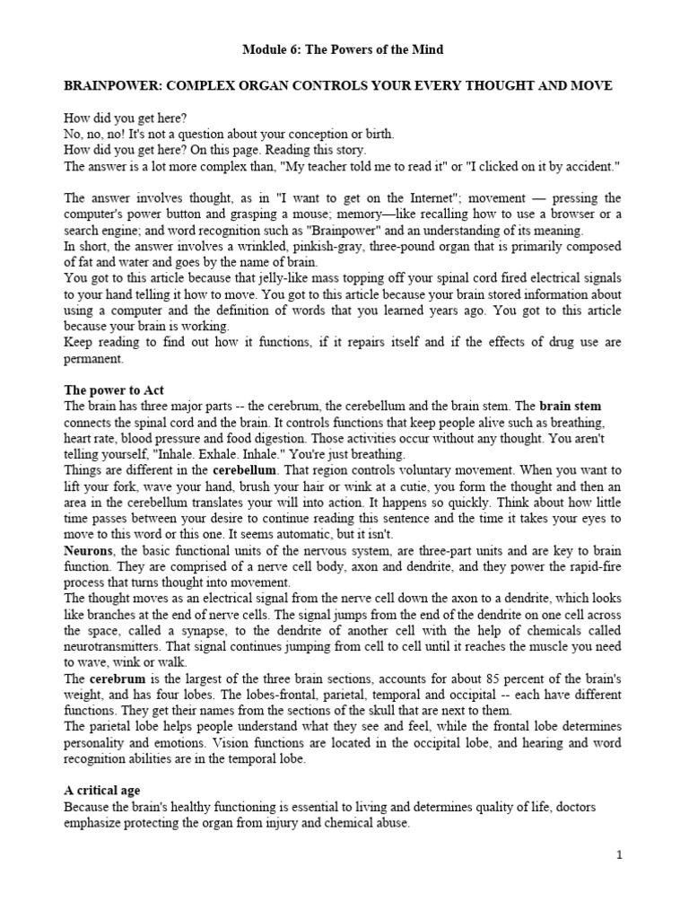 Module 6 The Powers of The Mind | PDF | Dendrite | Brain
