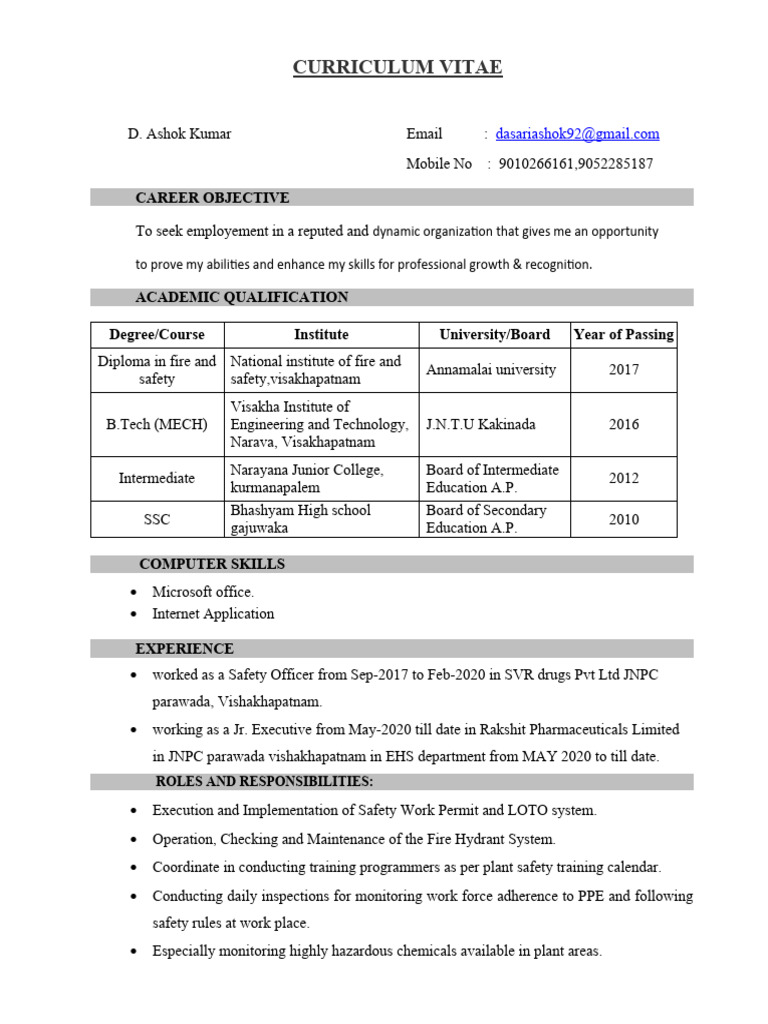 D.ashok Kumar Resume | PDF