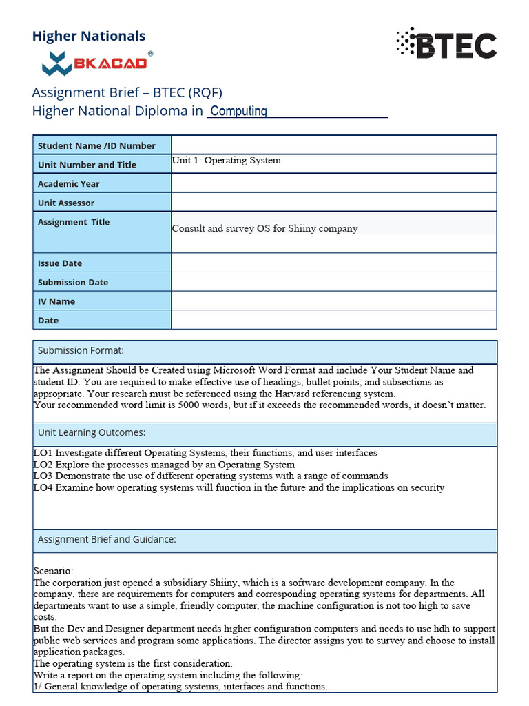 Assignment Brief OS 2023 | PDF | Operating System | Application Software