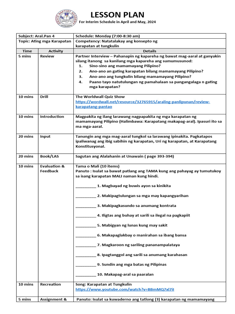 Lesson Plan in AP4 | PDF