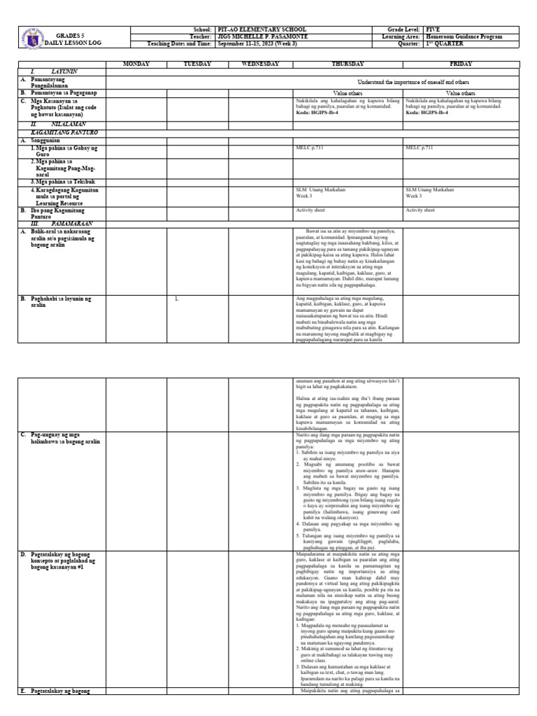 DLL HGP-5 Q1 Week-3 | PDF