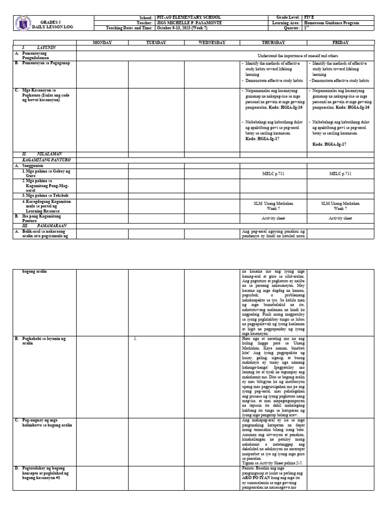 DLL HGP-5 Q1 Week-7 | PDF