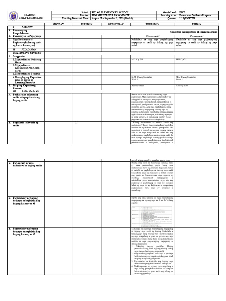 DLL HGP-5 Q1 Week-1 | PDF