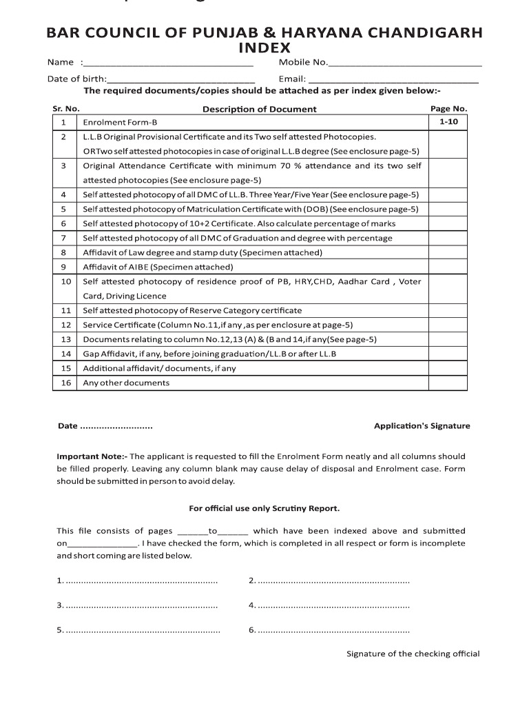 ENROLMENT - FORM (2) Bar Council Punnab and Haryana Chandigarh | PDF