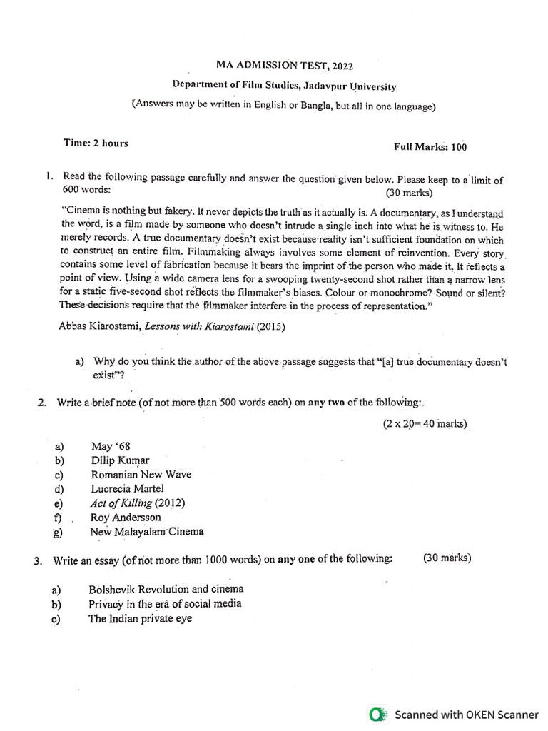 MA Entrance Tests Question Papers 2022 | PDF