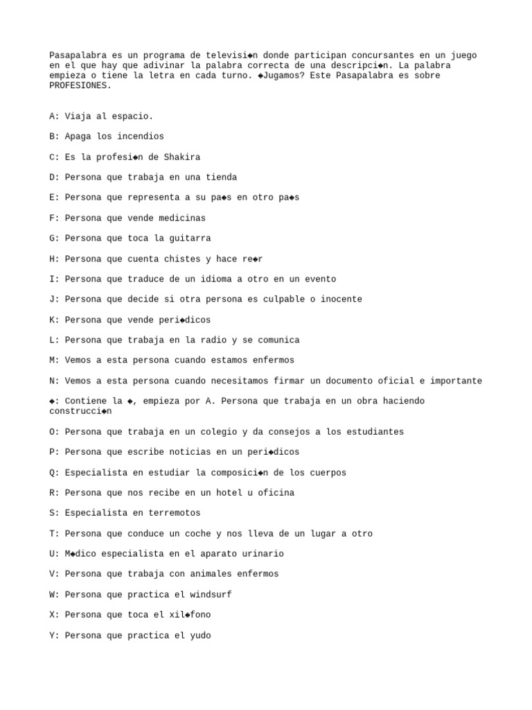 Pasapalabra Profesiones Nivel Medio-Alto REDACATADO | PDF