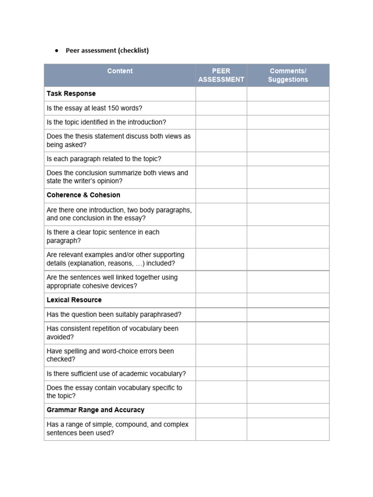 Peer Checklist | PDF | Career & Growth | Language Arts & Discipline